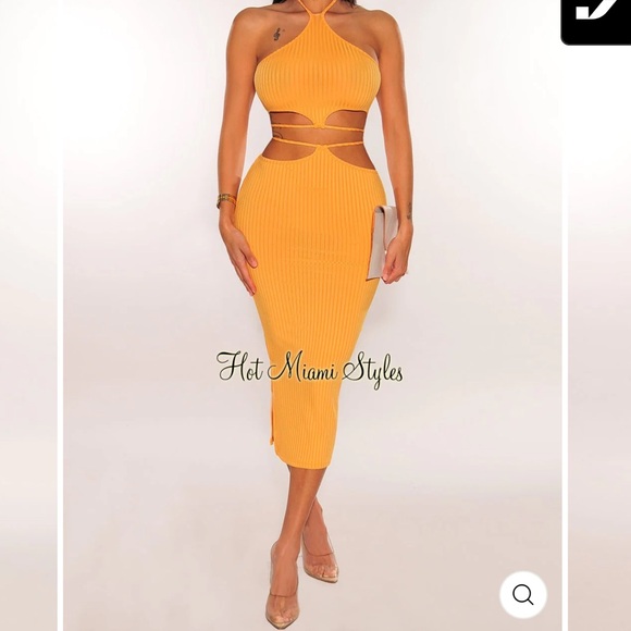 Hot Miami Styles | Dresses | Hot Miami Styles Yellow Cutout Tie Front ...